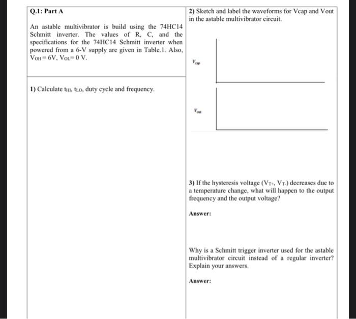 Solved Q.1: Part A 2) Sketch and label the waveforms for | Chegg.com