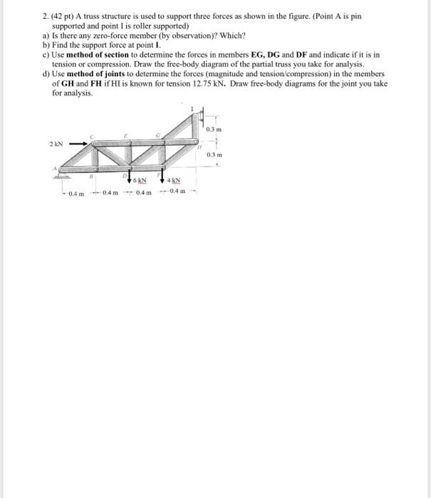Solved 2. (42 pt) A truss structure is used to support three | Chegg.com