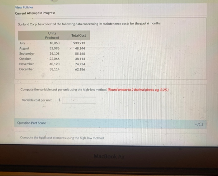 Solved View Policies Current Attempt in Progress Sunland | Chegg.com