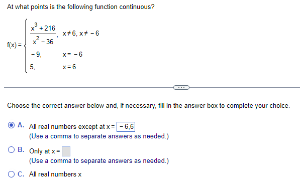 Solved At what points is the following function continuous? | Chegg.com