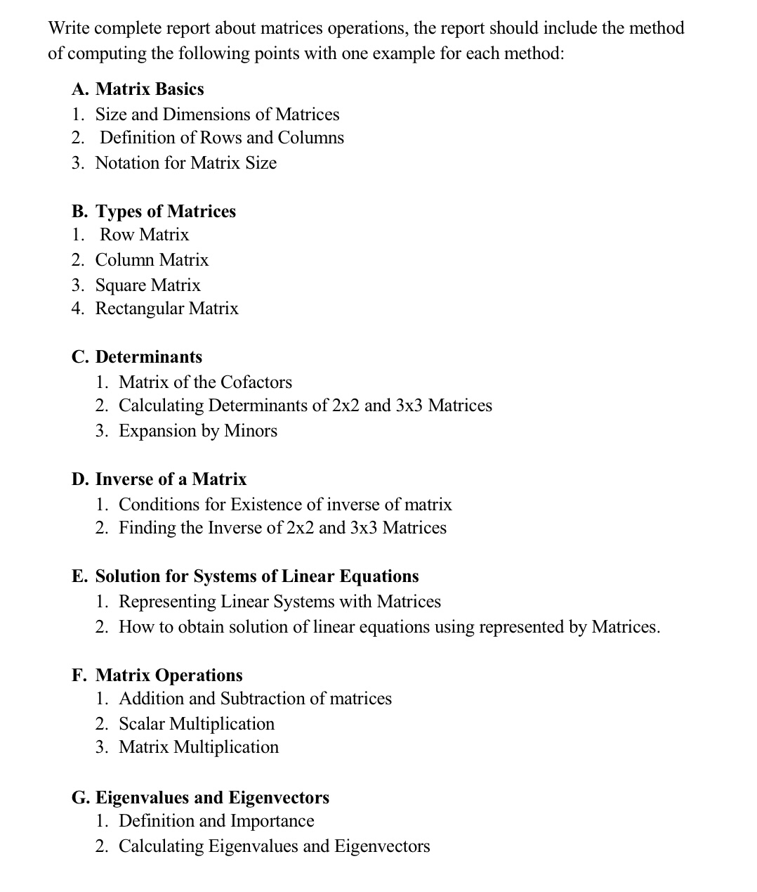 Solved Write complete report about matrices operations, the | Chegg.com