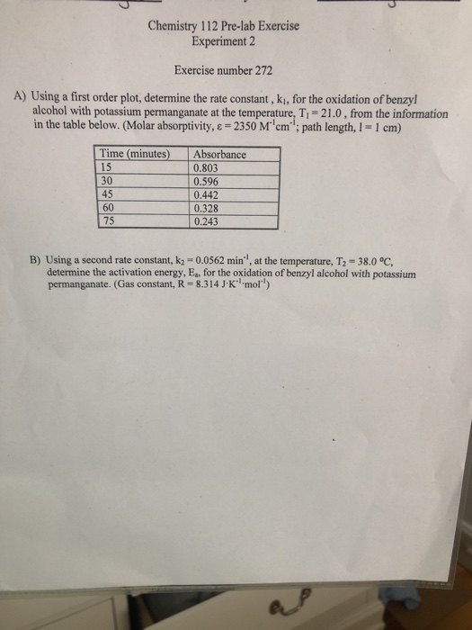 Solved Chemistry 112 Pre-lab Exercise Experiment 2 Exercise | Chegg.com