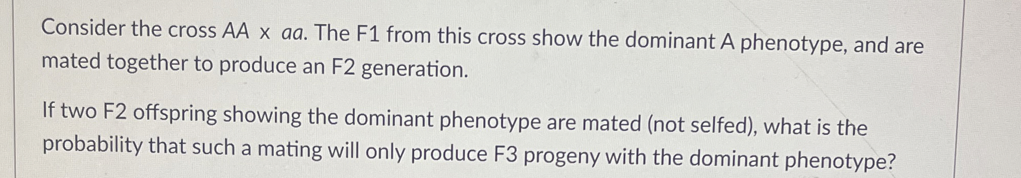 Solved Consider the cross AA×aa. ﻿The F1 ﻿from this cross | Chegg.com
