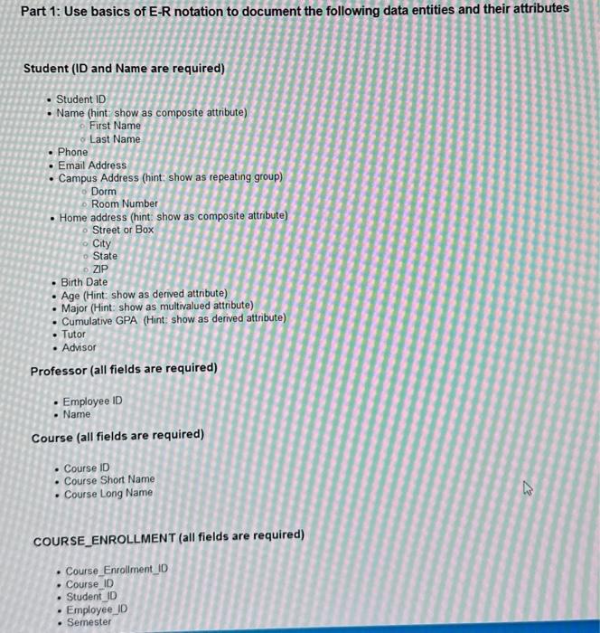 Solved Part 1 Use Basics Of E R Notation To Document The 1982