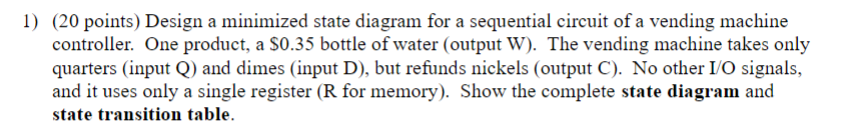 Solved (20 ﻿points) ﻿Design a minimized state diagram for a | Chegg.com