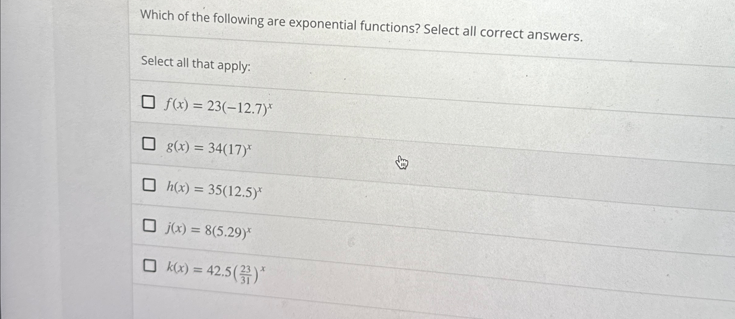 Solved Which of the following are exponential functions? | Chegg.com