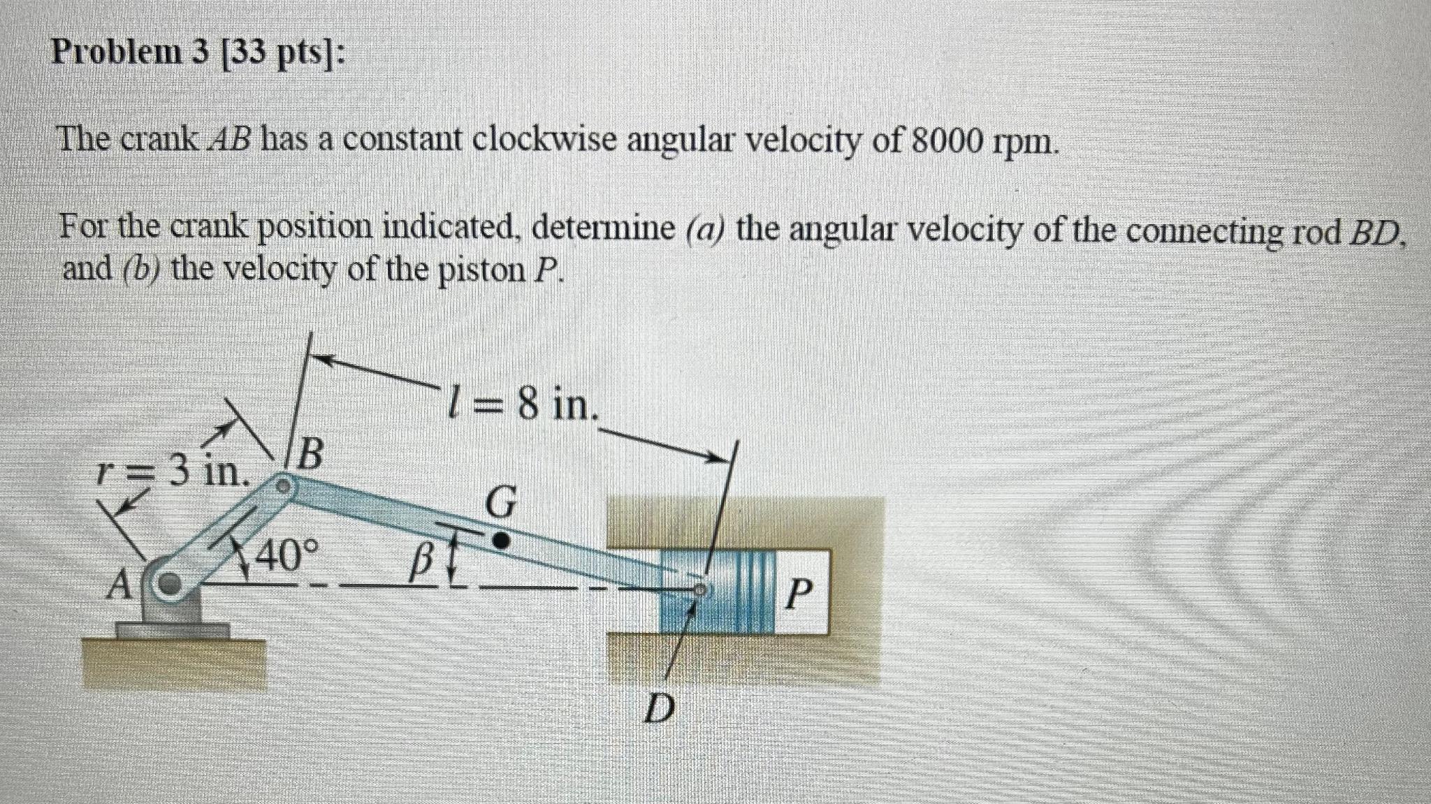 Solved Problem 3 [33 ﻿pts]:The crank AB ﻿has a constant | Chegg.com