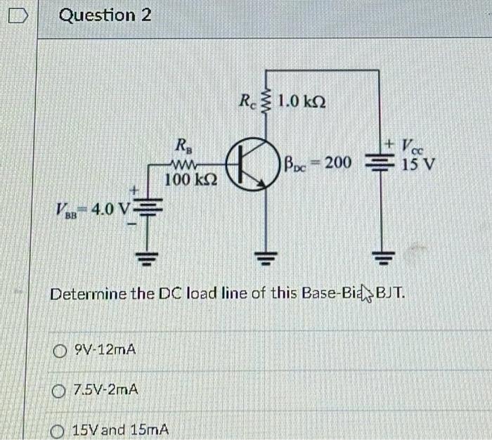 Solved Solve for Ic: 3.4 mA 1.6 mA 2.6 mADetermine the DC | Chegg.com