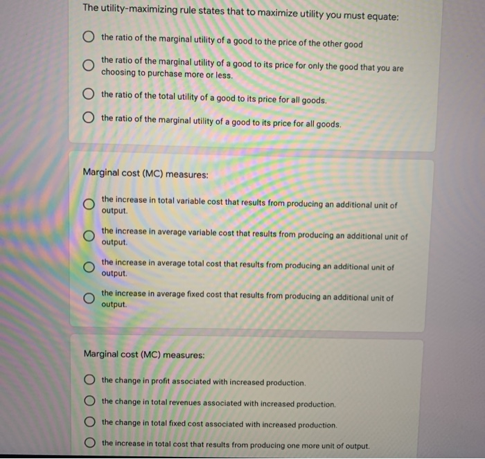 Solved The utility-maximizing rule states that to maximize | Chegg.com Solved The utility-maximizing rule states that to maximize | Chegg.com