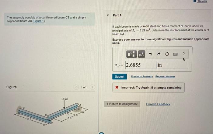 Solved Review Part A The assembly consists of a cantilevered | Chegg.com