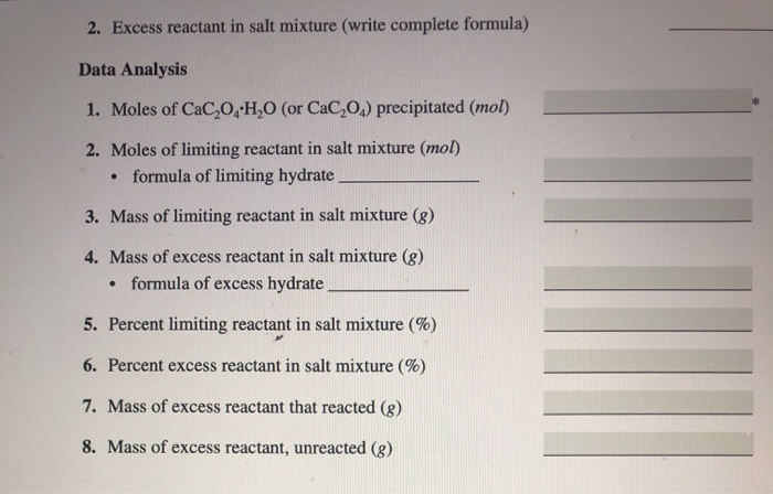 2 Excess Reactant In Salt Mixture Write Complete