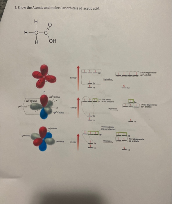 Solved 2. Show the Atomic and molecular orbitals of acetic | Chegg.com