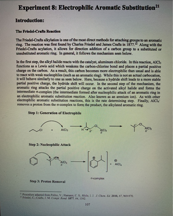 Solved Experiment 8: Electrophilic Aromatic Substitution21 | Chegg.com