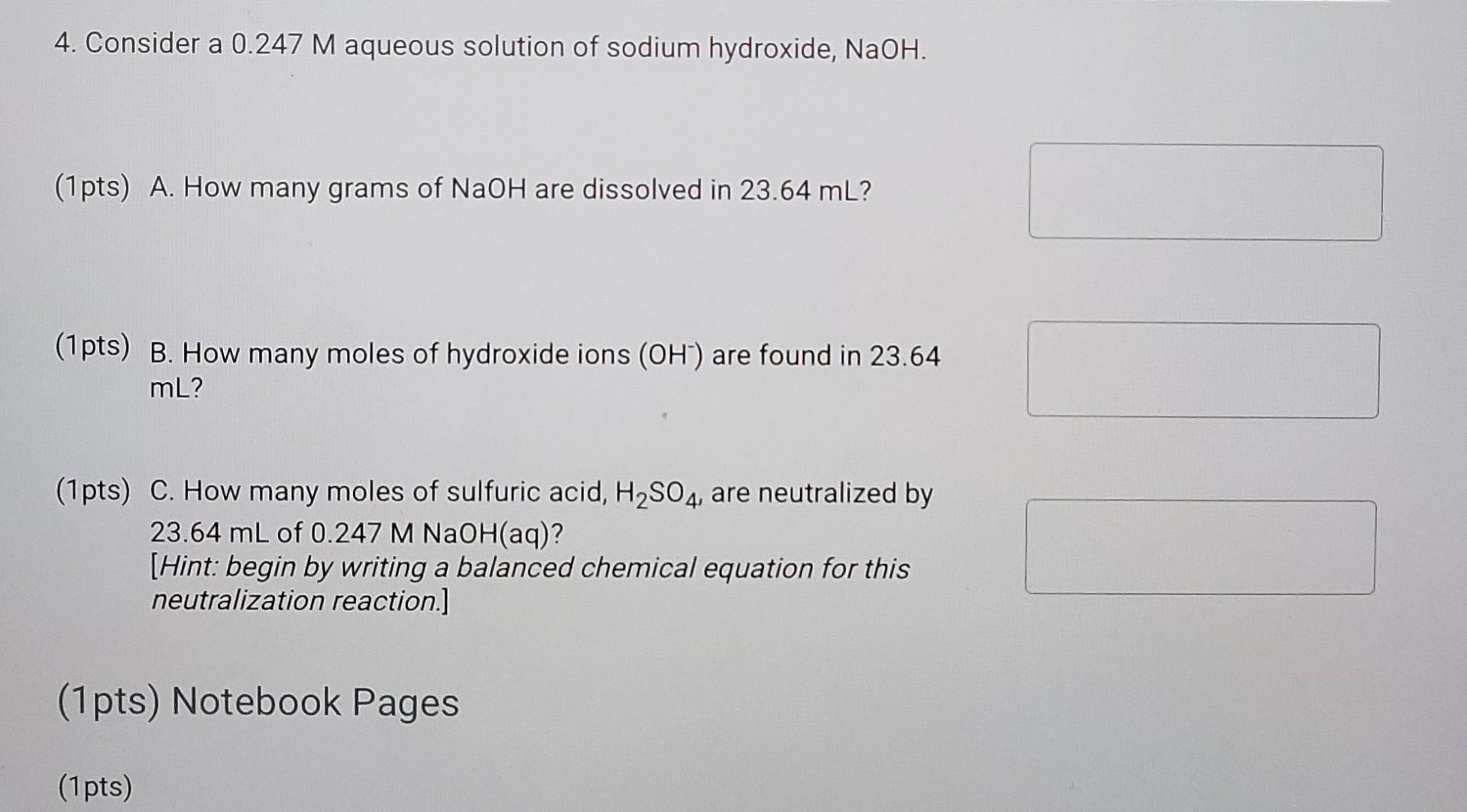 Solved 4. Consider a 0.247 M aqueous solution of sodium | Chegg.com