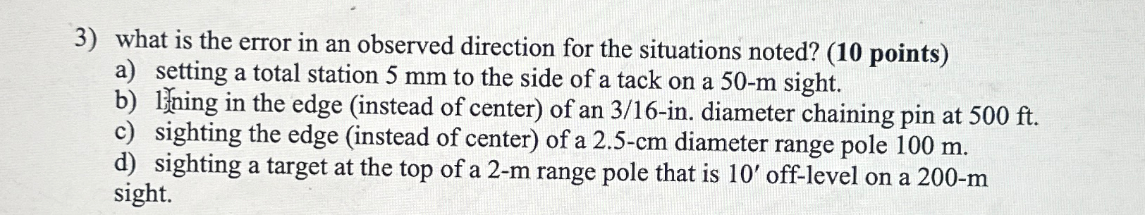 Solved what is the error in an observed direction for the | Chegg.com