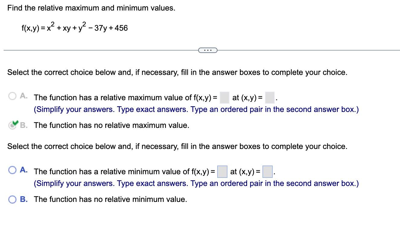 Solved Find the relative maximum and minimum | Chegg.com