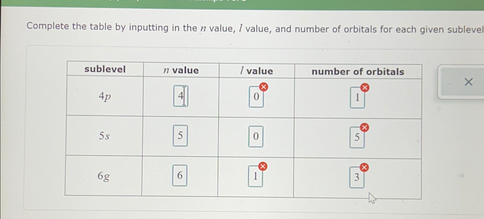 Solved Complete the table by inputting in the n ﻿value, l | Chegg.com