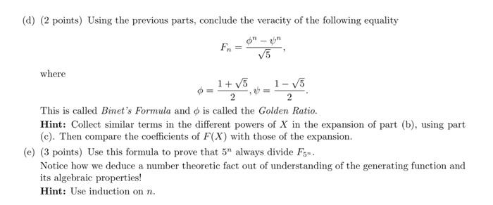 The Fibonacci Sequence is defined by F0=0,F1=1 and | Chegg.com