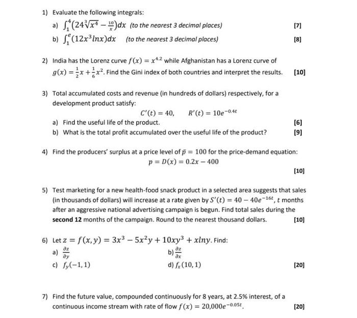Solved 1) Evaluate the following integrals: a) | Chegg.com