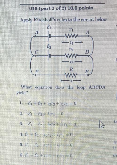 Solved Apply Kirchhoff's rules to the circuit below What | Chegg.com