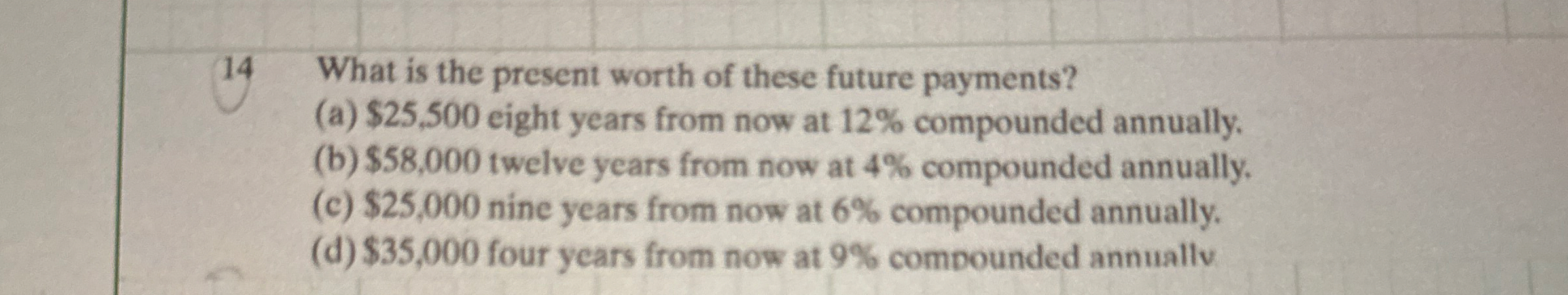 Solved 14 ﻿What is the present worth of these future | Chegg.com