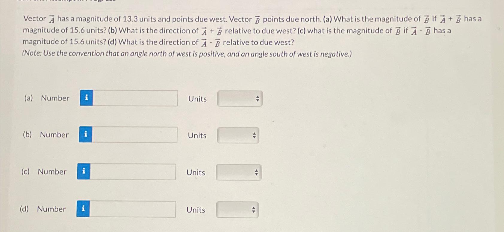 Solved Vector vec(A) ﻿has a magnitude of 13.3 ﻿units and | Chegg.com