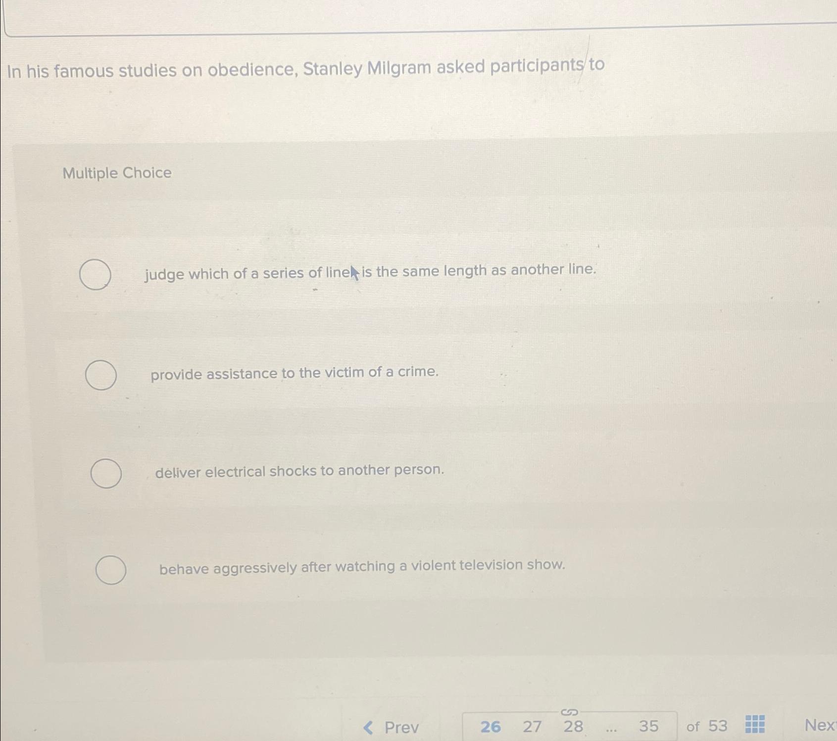 Solved In his famous studies on obedience, Stanley Milgram | Chegg.com