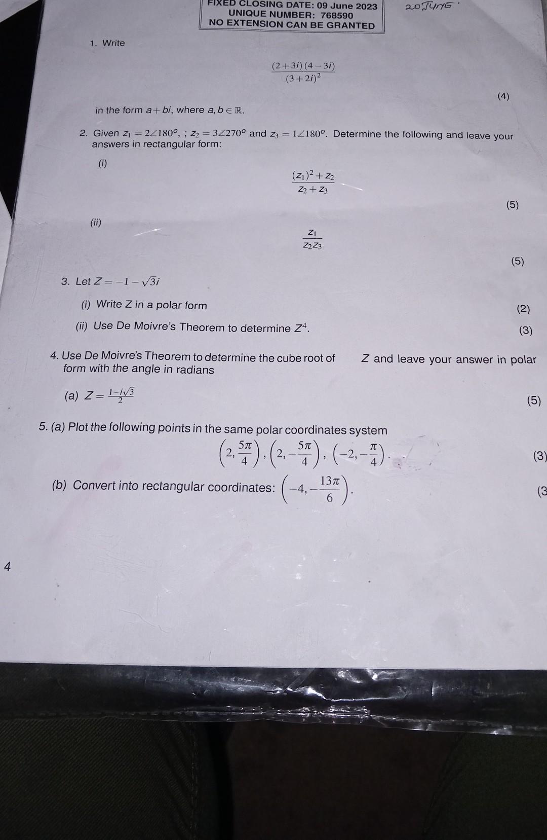 Solved 4 1. Write (ii) 3. Let Z=-1-√√3i ASSIGNMENT 02 8.1, | Chegg.com
