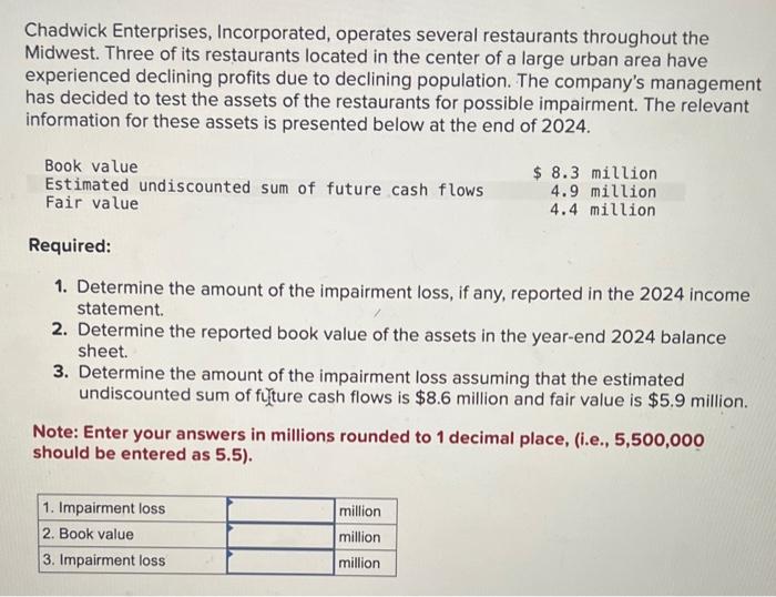 Solved Chadwick Enterprises, Incorporated, operates several | Chegg.com