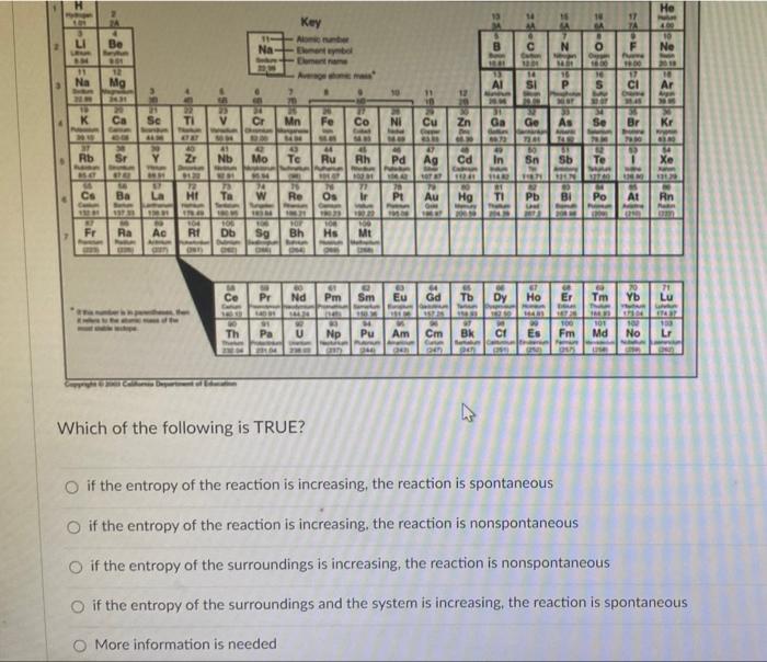 Solved Which of the following is TRUE? if the entropy of the | Chegg.com
