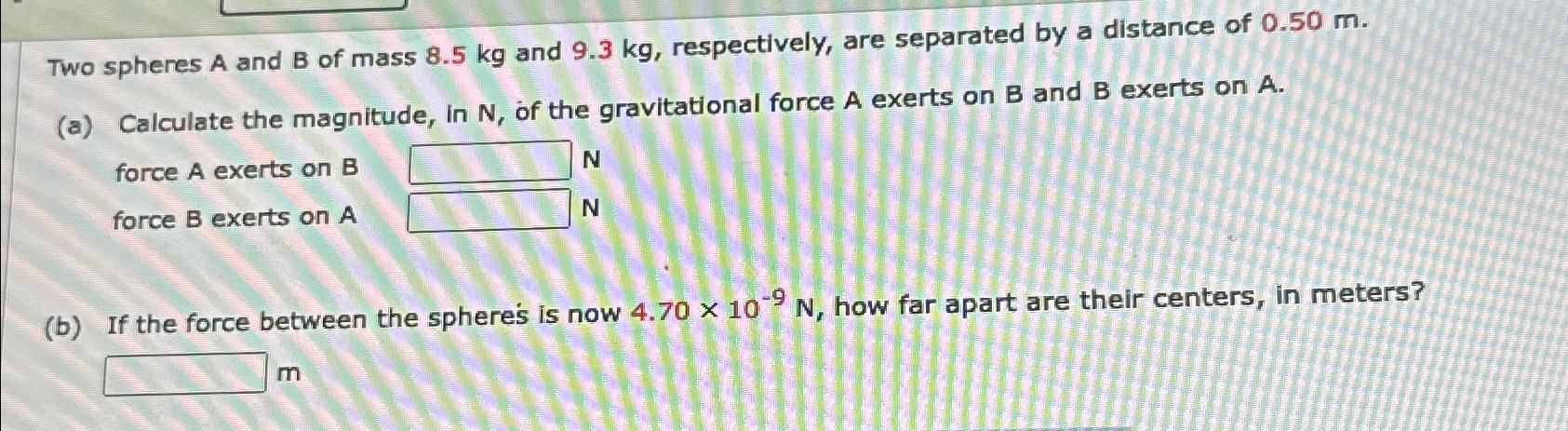 Solved Two spheres A and B of mass 8.5kg ﻿and 9.3kg, | Chegg.com