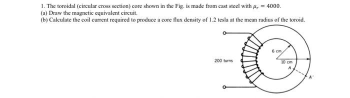 Solved 1 The Toroidal Circular Cross Section Core Shown