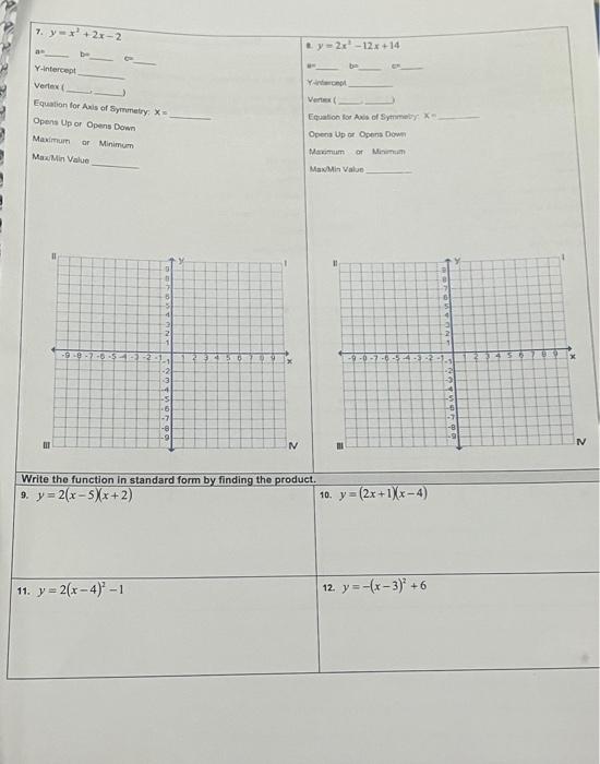 Solved Given the quadratic in STANDARD FORM. y=ax2+bx+c : | Chegg.com