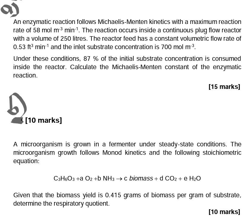 Solved An enzymatic reaction follows Michaelis-Menten | Chegg.com
