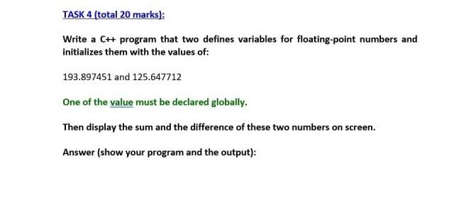 Solved TASK 2 (total 20 marks): The sizeof operator can be | Chegg.com