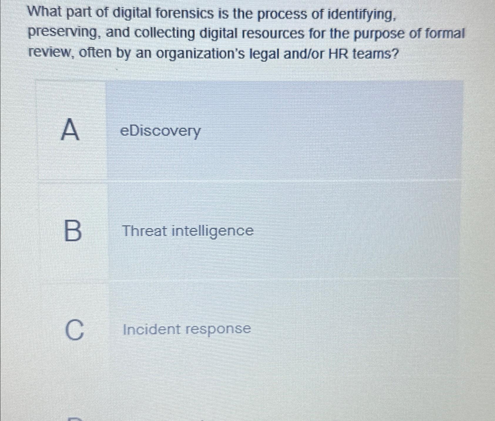 Solved What part of digital forensics is the process of | Chegg.com