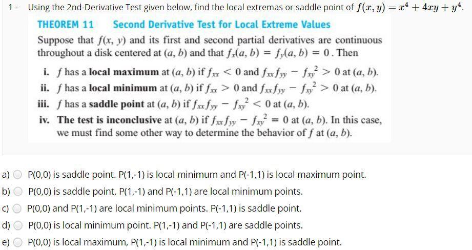 Solved Using the 2nd-Derivative Test given below, find the | Chegg.com
