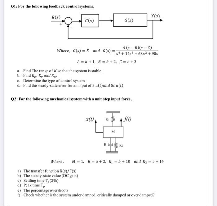 Solved Q1: For the following feedback control systems, | Chegg.com