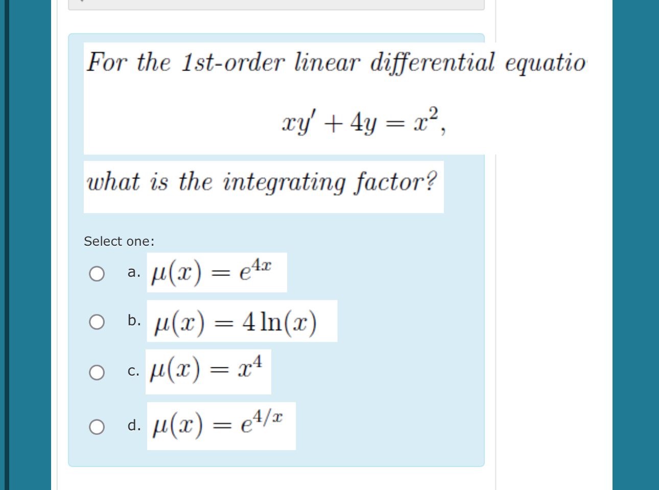 Solved For the 1st-order linear differential | Chegg.com