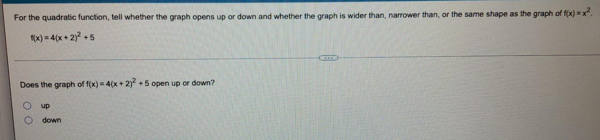 Solved For the quadratic function, tell whether the graph | Chegg.com