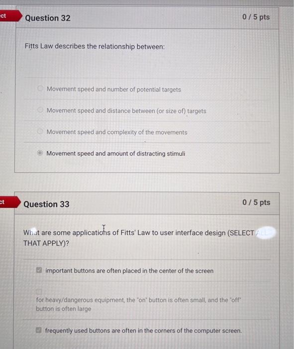 Solved Fitts Law describes the relationship between: | Chegg.com