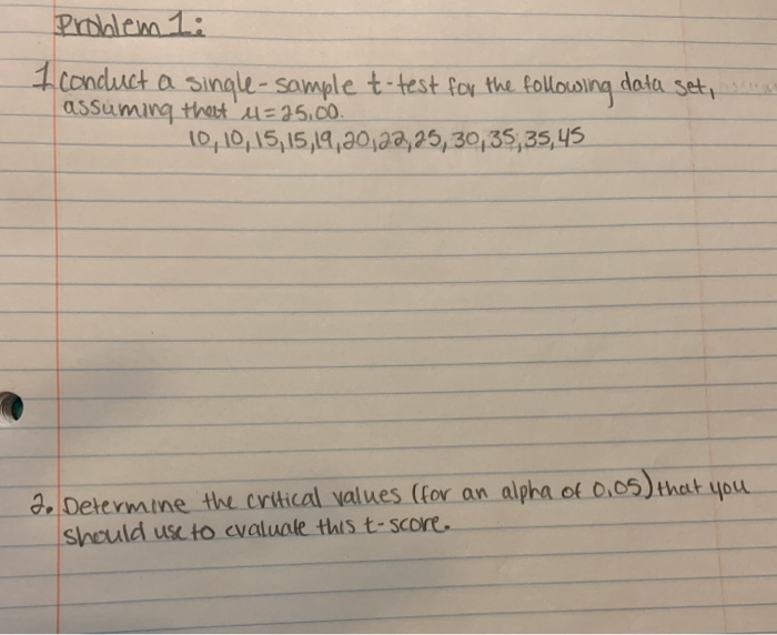 Solved Problem 1: I conduct a single-sample t-test for the | Chegg.com
