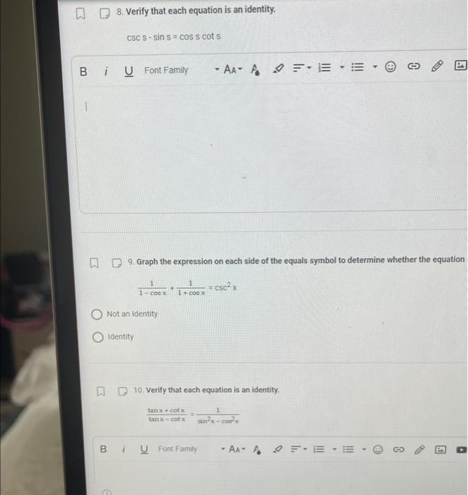 Solved 8. Verify that each equation is an identity. | Chegg.com