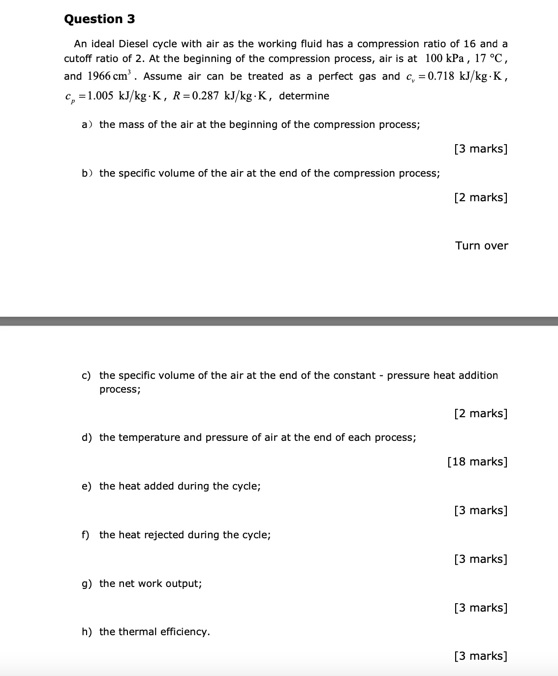 Solved Question 3An ideal Diesel cycle with air as the | Chegg.com