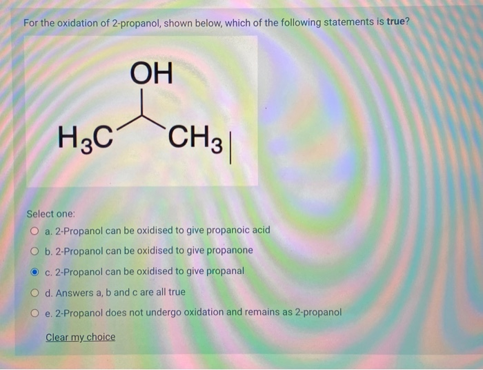 Solved For the oxidation of 2-propanol, shown below, which | Chegg.com