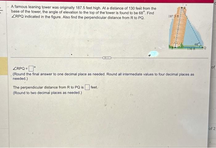 Solved A famous leaning tower was originally 187.5 feet | Chegg.com