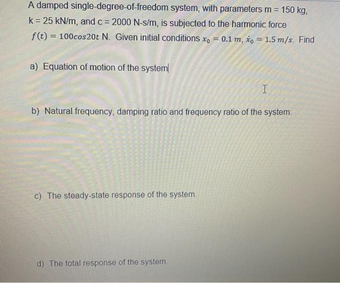 Solved 150 kg, A damped single-degree-of-freedom system, | Chegg.com
