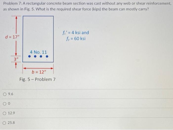Solved Problem 7: A rectangular concrete beam section was | Chegg.com