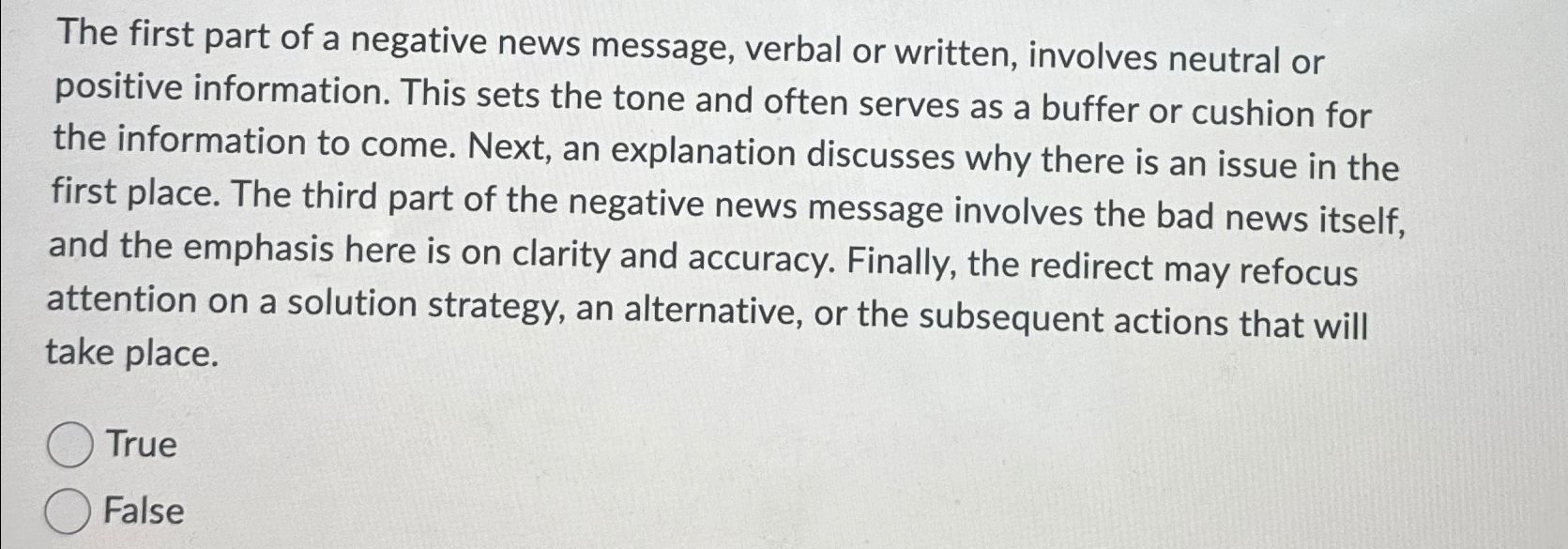 Solved The first part of a negative news message, verbal or | Chegg.com