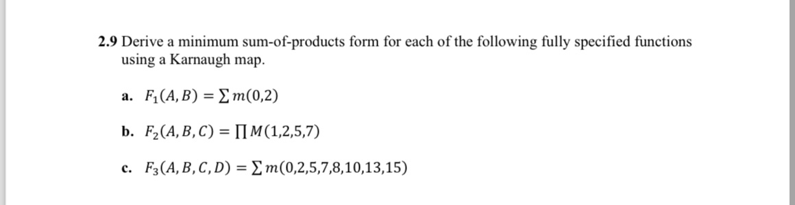Solved 2.9 ﻿Derive a minimum sum-of-products form for each | Chegg.com